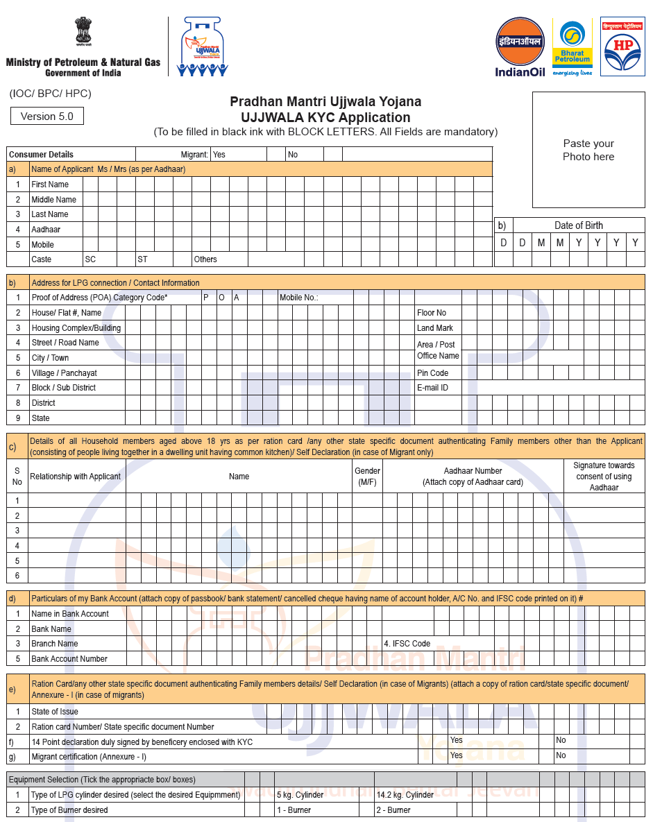 PM Ujjwala Yojana 2025 (PMUY) Application Form PDF Download